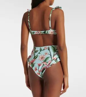 Agua Bendita Floral Ruffled Bikini Top - Blue