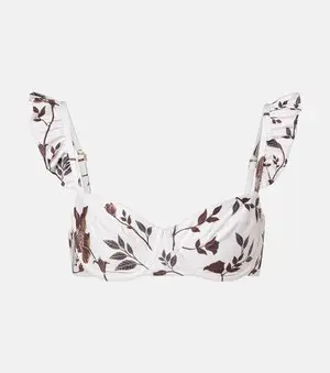 Agua Bendita Floral Ruffled Bikini Top - White
