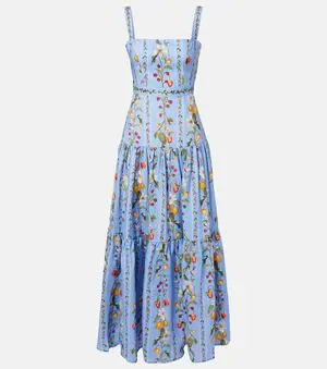 Agua Bendita Lima Printed Linen Maxi Dress - Blue