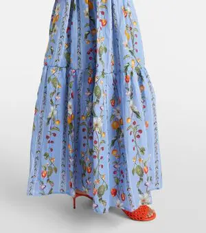 Agua Bendita Lima Printed Linen Maxi Dress - Blue