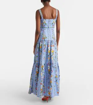Agua Bendita Lima Printed Linen Maxi Dress - Blue