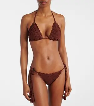 Anna Kosturova Crochet Cotton Bikini Top - Brown