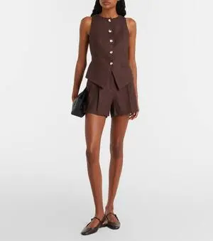Veronica Beard Haina Linen-blend Twill Shorts - Brown