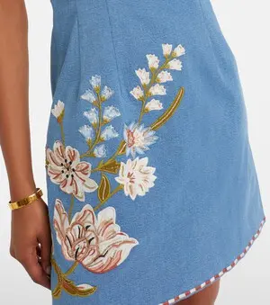 Veronica Beard Chester Floral Denim Mini Dress - Blue