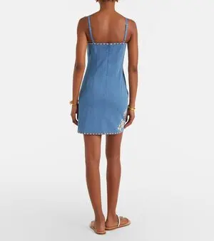 Veronica Beard Chester Floral Denim Mini Dress - Blue
