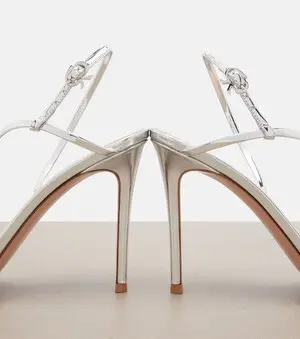 GIANVITO ROSSI Manhattan Mirrored Leather Sandals - Silver