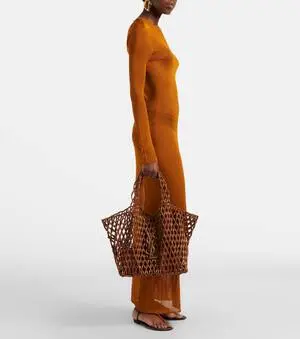 Saint Laurent Icare Cassandre Medium Beaded Shopper - Brown