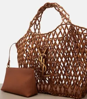 Saint Laurent Icare Cassandre Medium Beaded Shopper - Brown