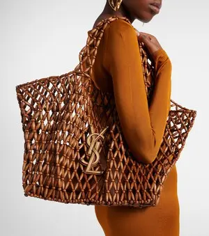 Saint Laurent Icare Cassandre Medium Beaded Shopper - Brown