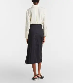 Max Mara Paggi Gathered Cotton-blend Midi Skirt - Black