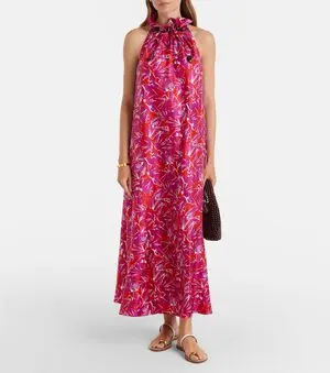 Max Mara Cartone Printed Silk Maxi Dress - Red