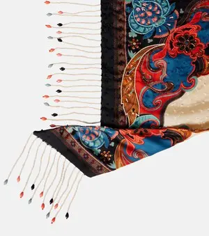 Etro Embellished Printed Silk Scarf - Multicoloured