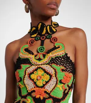 Etro Floral Crochet Cotton Halterneck Crop Top - Multicoloured