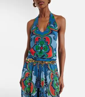 Etro Printed Silk Halter Top