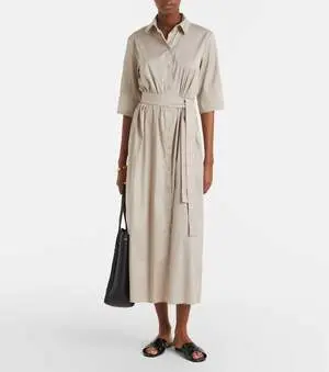 Max Mara Cognac Cotton-blend Midi Dress - Beige