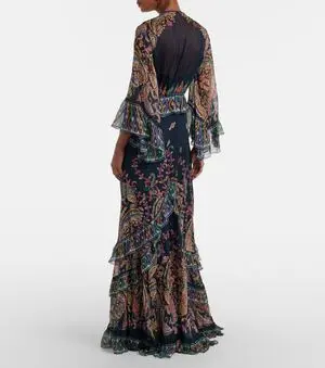 Etro Paisley Tiered Silk Chiffon Gown