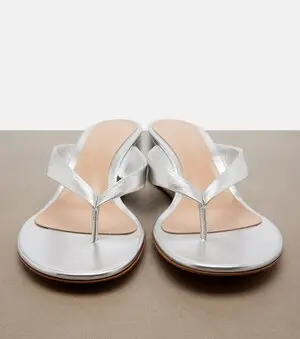 GIANVITO ROSSI Metallic Leather Wedge Thong Sandals