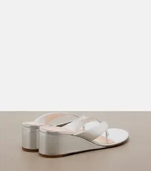 GIANVITO ROSSI Metallic Leather Wedge Thong Sandals
