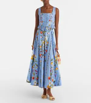 Agua Bendita Eslabon Printed Cotton Bustier Top - Blue