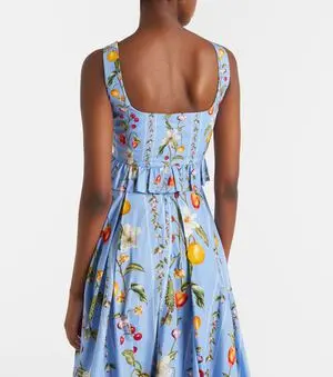 Agua Bendita Eslabon Printed Cotton Bustier Top - Blue