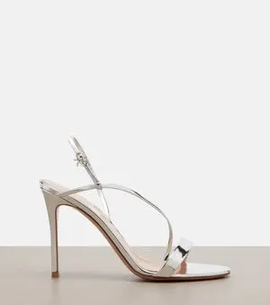 GIANVITO ROSSI Manhattan Mirrored Leather Sandals - Silver