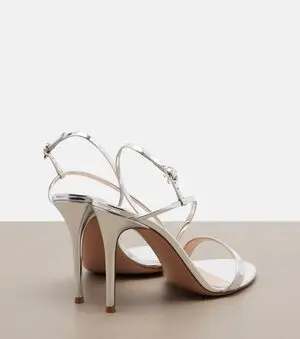 GIANVITO ROSSI Manhattan Mirrored Leather Sandals - Silver