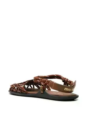 Miu Miu Rope Detail Flat Sandals - Brown