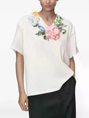 MAISON MARGIELA Floral V-neck T-shirt - White