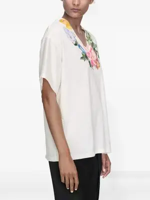 MAISON MARGIELA Floral V-neck T-shirt - White