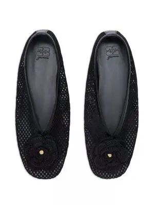 GANNI Jenny Ballerinas In Mesh With Floral Detail - Black