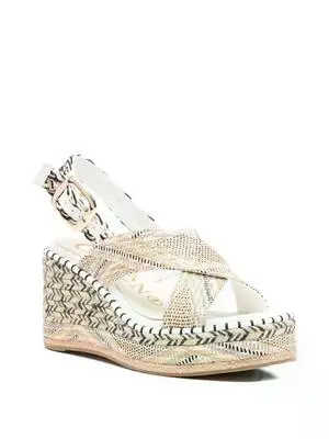 CAFÈNOIR Woven Crossover Espadrille Wedges