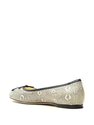 Manolo Blahnik Snakeskin-effect Bow Ballet Flats
