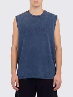 Off-White Cotton Tank Top With Logo - Blue