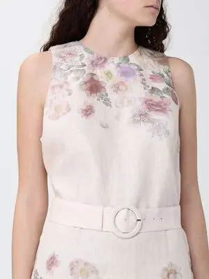TWINSET Floral Print Linen Mini Dress With Belt - Multicolor