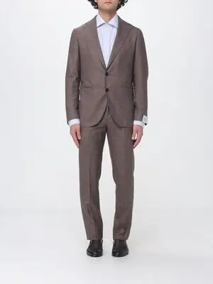 LUIGI BORRELLI Single-breasted Virgin Wool Blend Suit - Brown