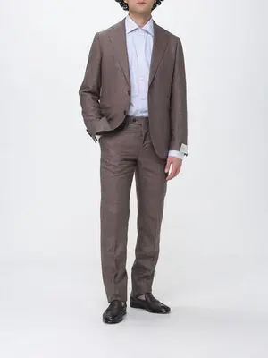 LUIGI BORRELLI Single-breasted Virgin Wool Blend Suit - Brown