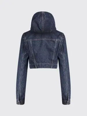 Alaïa Cropped Denim Jacket With Hooded Collar - Blue