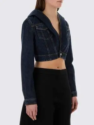 Alaïa Cropped Denim Jacket With Hooded Collar
