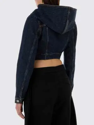 Alaïa Cropped Denim Jacket With Hooded Collar