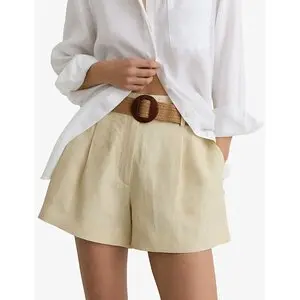 REISS Matilda Belted-waist Linen-blend Shorts