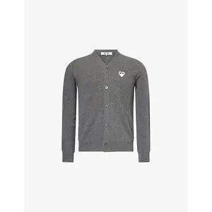 Play Comme Des Garcon Comme Des Garçons Play Embroidered Heart Brushed Wool Knit Cardigan