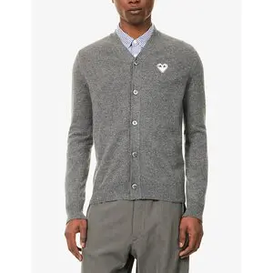 Play Comme Des Garcon Comme Des Garçons Play Embroidered Heart Brushed Wool Knit Cardigan