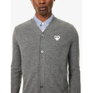 Play Comme Des Garcon Comme Des Garçons Play Embroidered Heart Brushed Wool Knit Cardigan