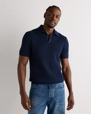 Quince Textured Sweater Polo - Navy