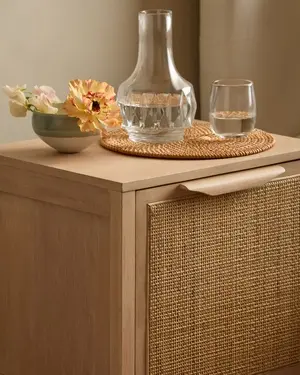 Quince Solid Wood And Rattan 1-door Nightstand, Size