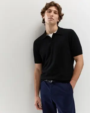 Quince 100% Mongolian Cashmere Johnny Collar Polo Sweater - Black