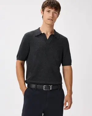 Quince 100% Mongolian Cashmere Johnny Collar Polo Sweater - Charcoal