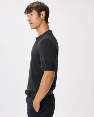 Quince 100% Mongolian Cashmere Johnny Collar Polo Sweater - Charcoal