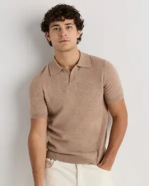 Quince 100% Mongolian Cashmere Johnny Collar Polo Sweater - Oatmeal