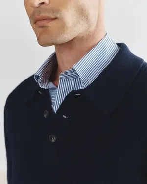 Quince Ribbed Polo Sweater - Navy